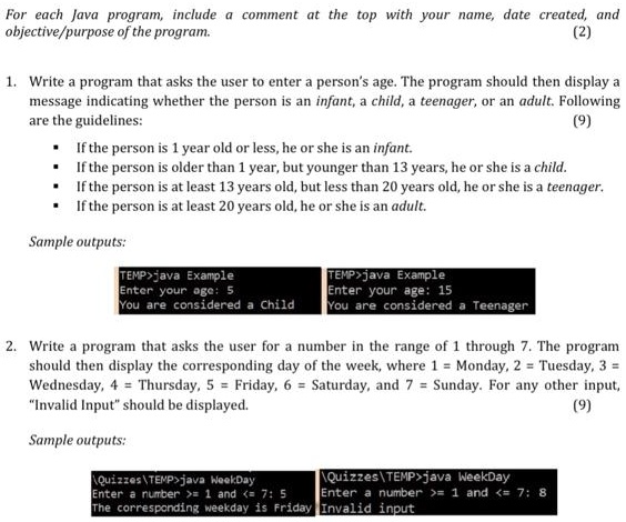 For each Java program, include a comment at the top with your name ...