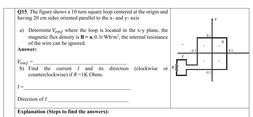 SOLVED: Q1S. The figure shows a 10-turn square loop centered at the origin and having 20 cm ...