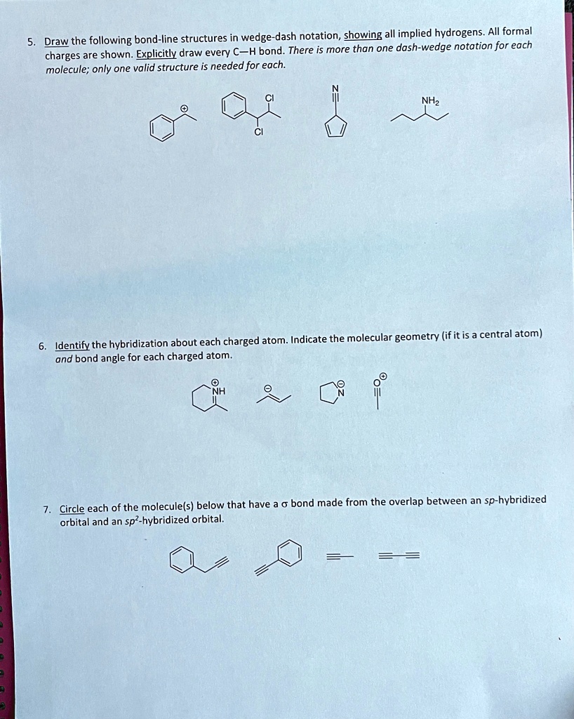 5. Draw the following bond-line structures in wedge-dash notation, showing all implied hydrogens ...