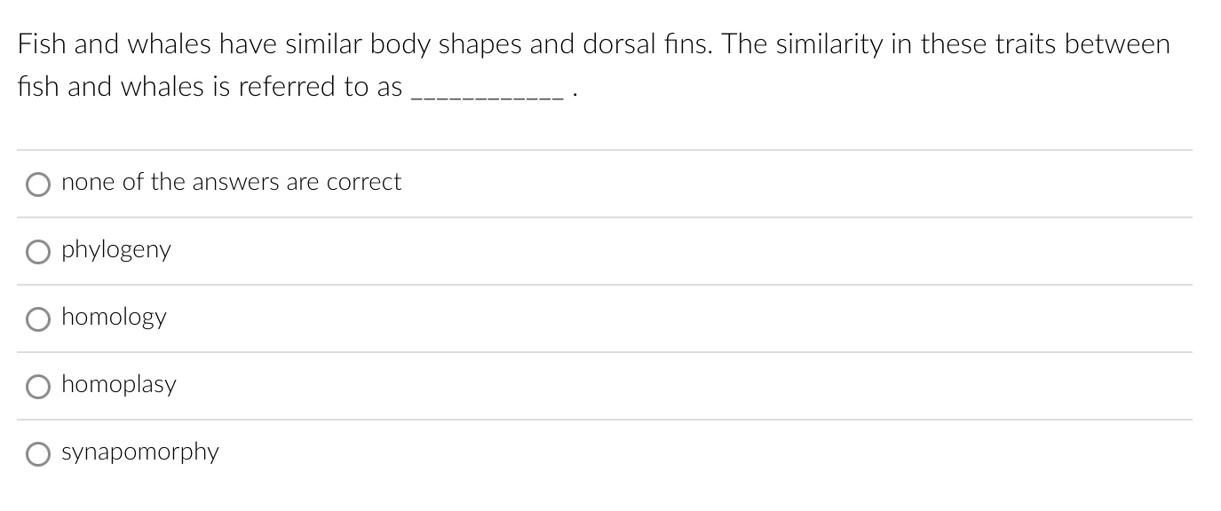 Fish and whales have similar body shapes and dorsal fins. The ...