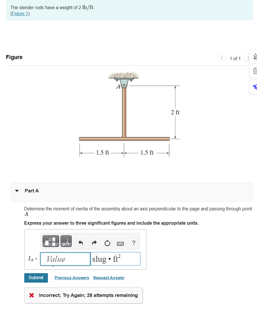 The slender rods have a weight of 2 lb / ft. (Figure 1) Figure 1 of 1 ...