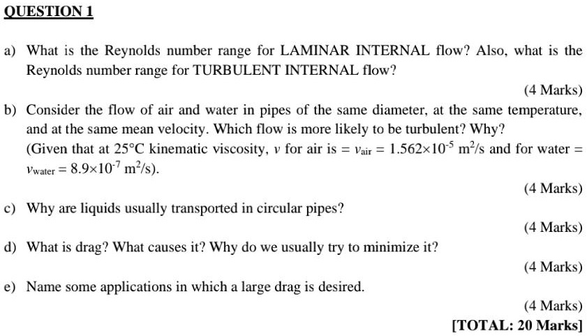SOLVED: QUESTION What is the Reynolds number range for LAMINAR INTERNAL ...