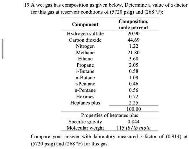 [GET ANSWER] 19.A wet gas has composition as given below. Determine a ...