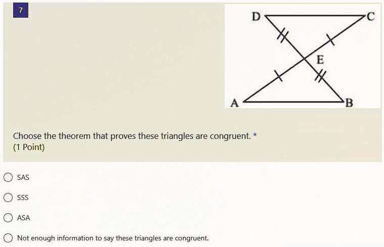 SOLVED: 'Choose the theorem that proves these triangles are congruent. Choose the theorem that ...