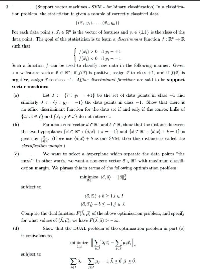 support vector machines svm for binary classification in classifica tion problem the ...