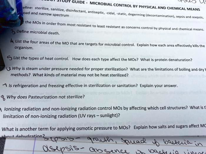 Y GUIDE MICROBIAL CONTROL BY PHYSICAL AND CHEMICAL MEANS define ...