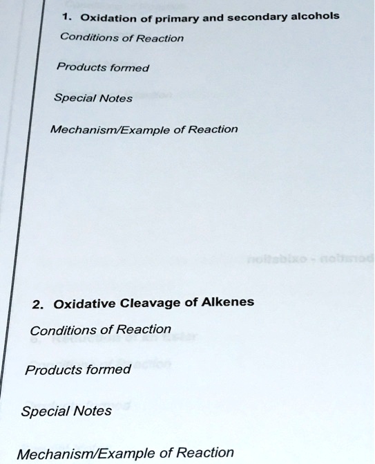 SOLVED: Oxidation of primary and secondary alcohols Conditions of ...
