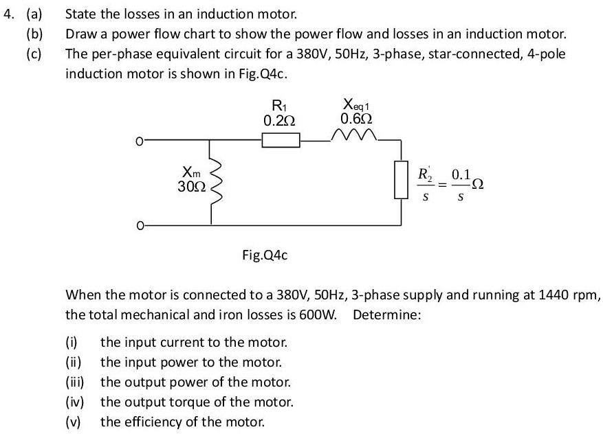 4. (a) State the losses in an induction motor. (b) Draw a power flow ...