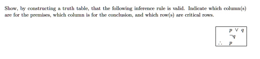 SOLVED: Show, by constructing a truth table, that the following inference rule is valid ...