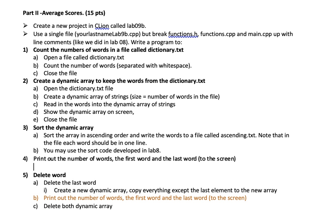 SOLVED: Part II - Average Scores (15 pts) Create a new project in CLion ...