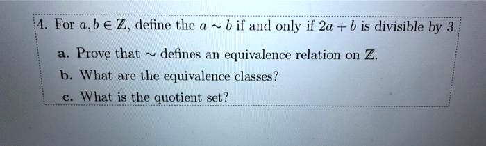 SOLVED: For a, b âˆˆ Z, define b R a if and only if 2a + b is divisible ...