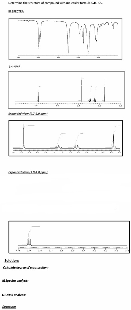Determine the structure of compound with molecular formula C6H12O2. IR SPECTRA 1H-NMR Expanded ...