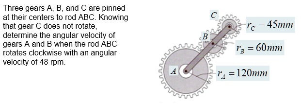 SOLVED: Three gears A, B, and C are pinned at their centers to rod ABC. Knowing that gear C does ...