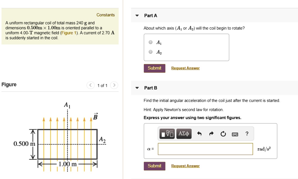 A uniform rectangular coil of total mass 240 g and dimensions 0.500m ×1.00m is oriented parallel ...
