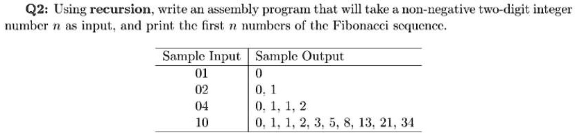 Q2 Using Recursion Write An Assembly Program That Will Take A Non 7451