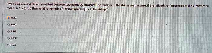 SOLVED: Two strings on a violin are stretched between two points 20 cm apart. The tensions of ...