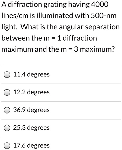 Solved A Diffraction Grating Having 4000 Lines Cm Is Illuminated With 500 Nm Light What Is The