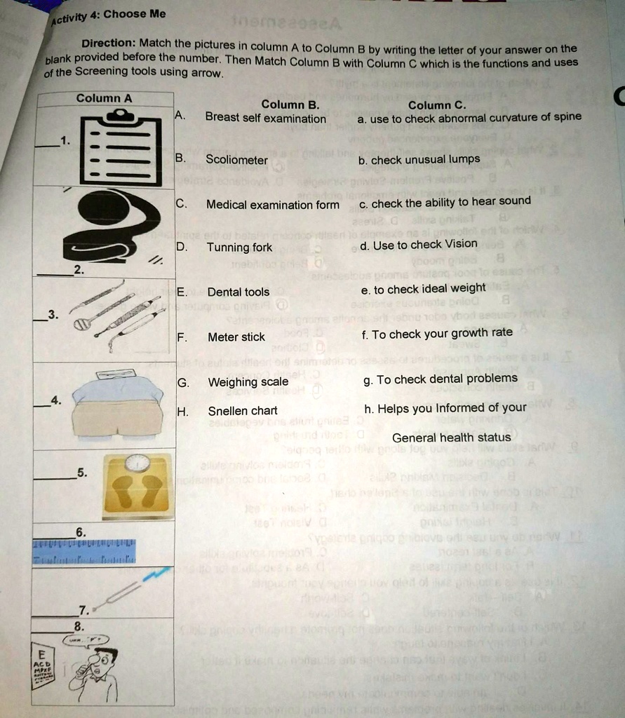 SOLVED: 'Direction: Match the pictures in column A to Column B by writing the letter of your ...