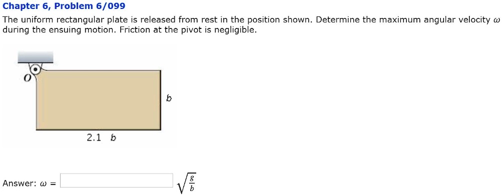 Chapter 6, Problem 6/099 The uniform rectangular plate is released from rest in the position ...