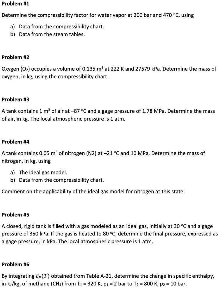 Problem #1 Determine the compressibility factor for water vapor at 200 ...