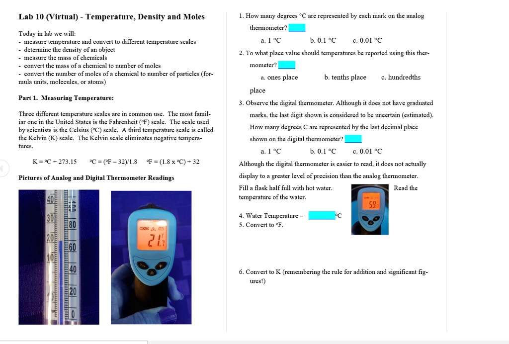 Lab 10 (Virtual) - Temperature, Density and Moles Today in lab we will ...