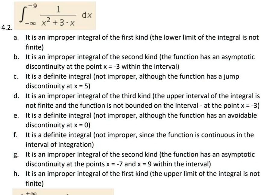 SOLVED:-9 1 f dx ~0C x2+3.X 4.2_ It is an improper integral of the first kind (the lower limit ...