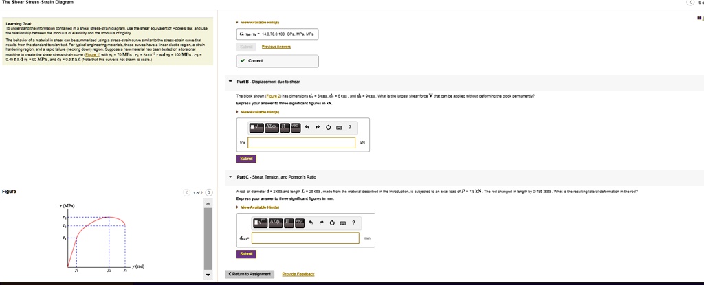 SOLVED: The behavior of a material in shear can be summarized using a ...