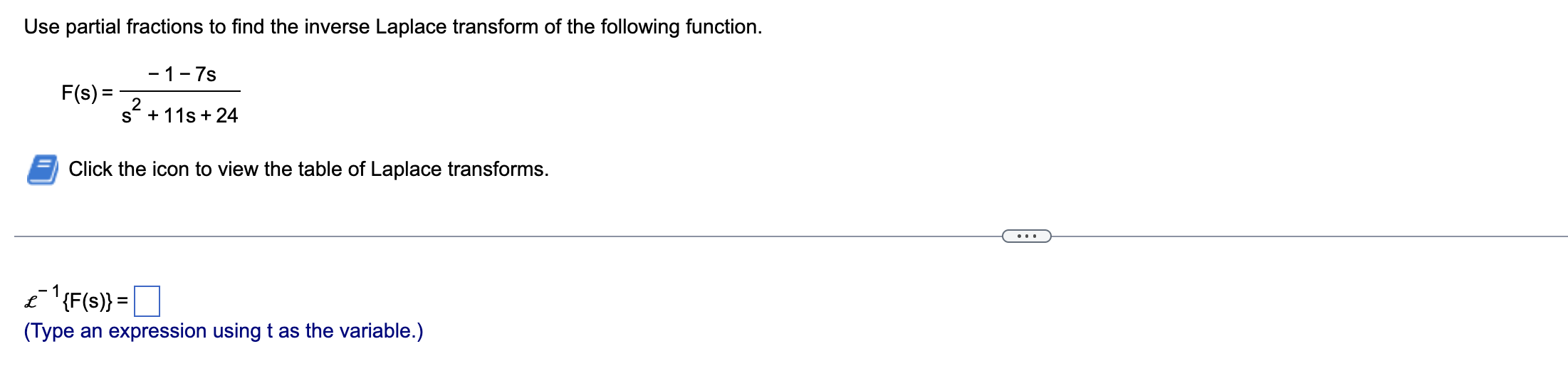 Use partial fractions to find the inverse Laplace transform of the ...