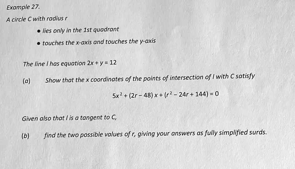 SOLVED: Example 27: A circle â‚¬ with radius r lies only in the 1st ...