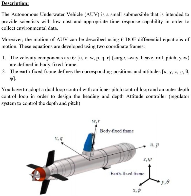 Description: The Autonomous Underwater Vehicle (AUV) is a small submersible that is intended to ...