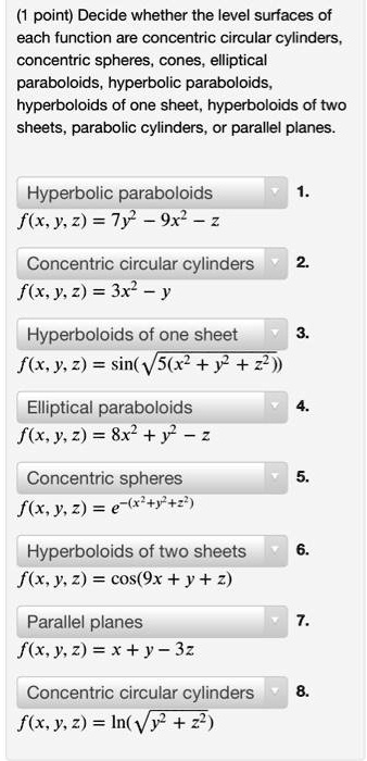 SOLVED: Point) Decide whether the level surfaces of each function are ...