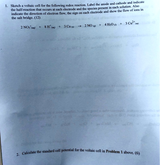 1. Sketch a voltaic cell for the following redox reaction. Label the anode and cathode and ...