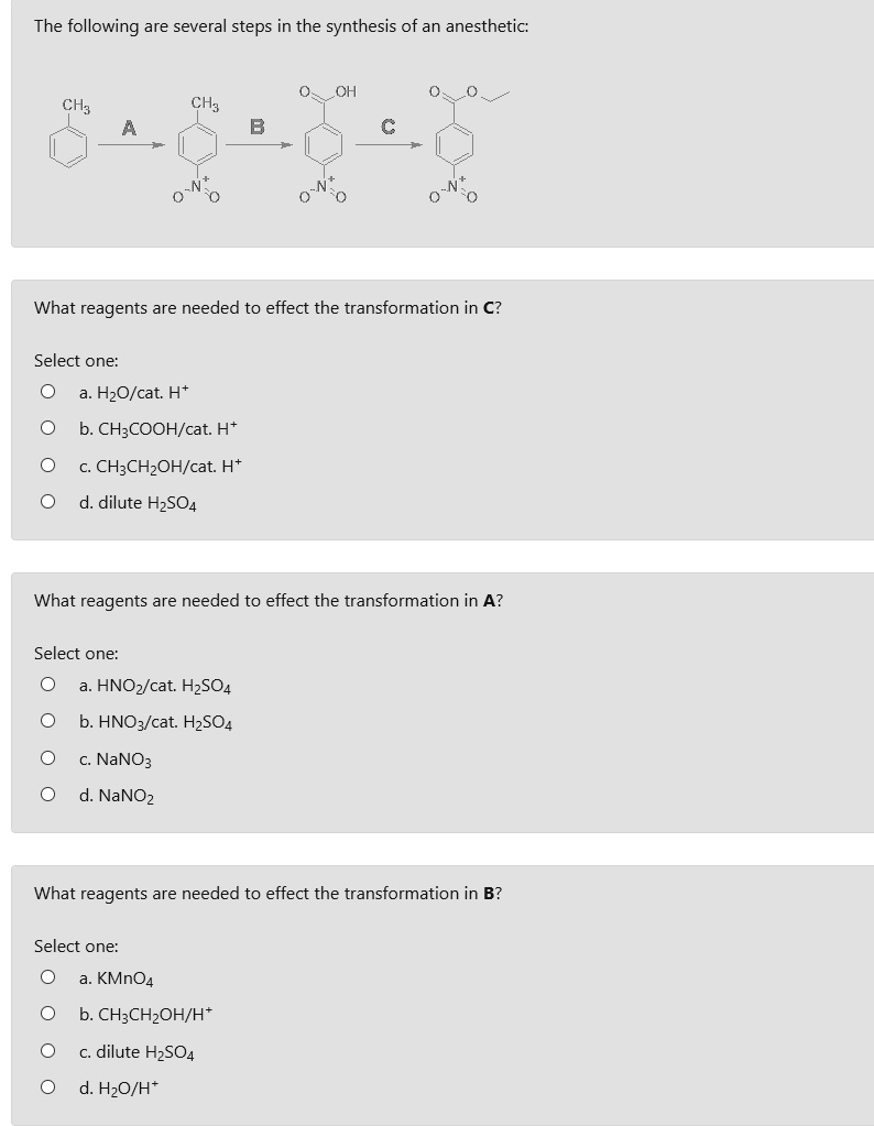 SOLVED: The following are several steps in the synthesis of an anesthetic: CH3 CH3 What reagents ...