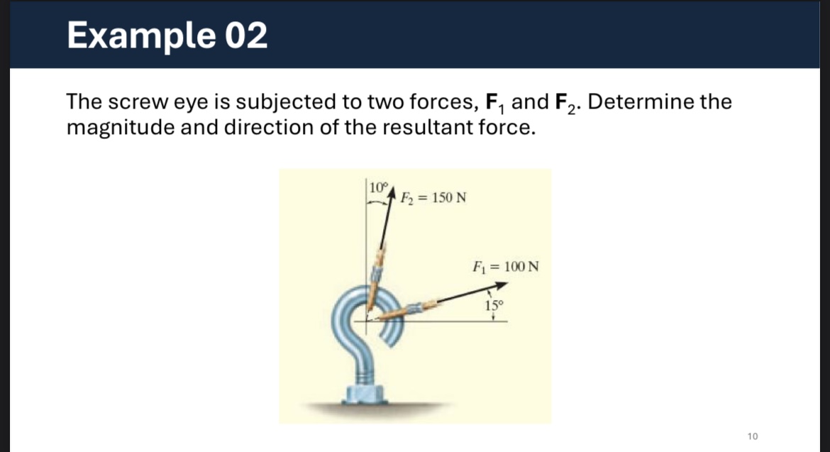 Example 02 The Screw Eye Is Subjected To Two Forces Mathbff1 And