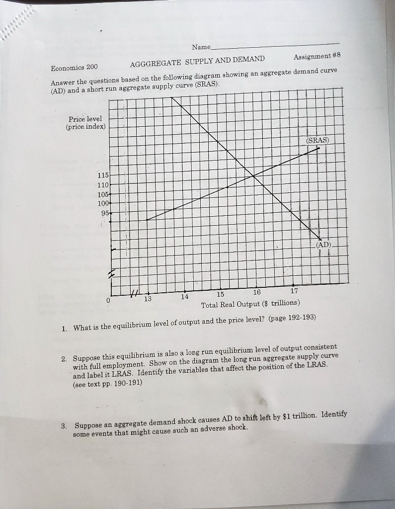 SOLVED: AGGREGATE SUPPLY AND DEMAND Assignment #8 Economics 200 Answer the questions based on ...