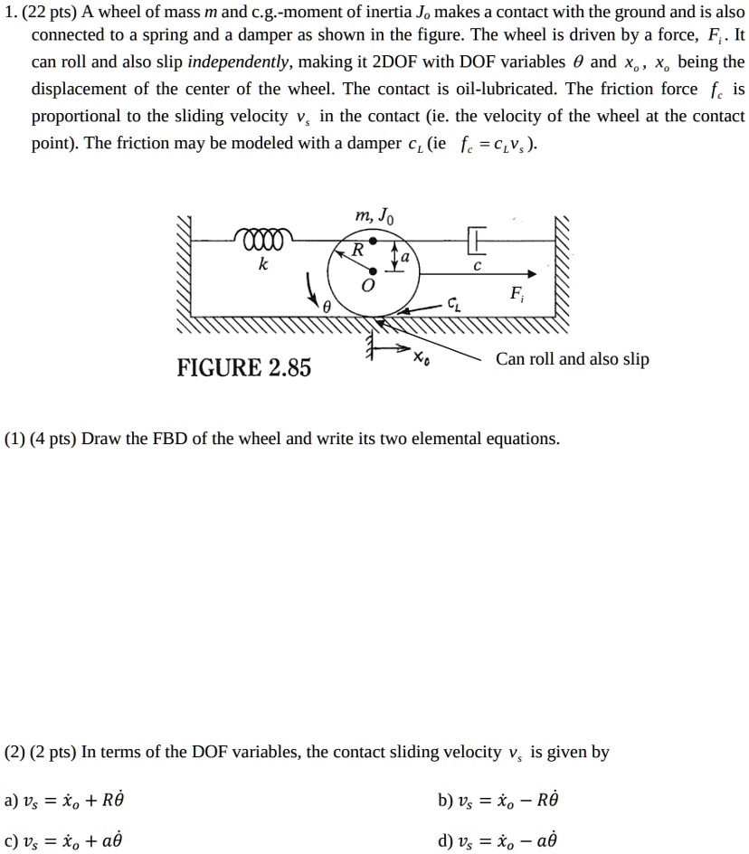 SOLVED: A wheel of mass m and c.g.-moment of inertia Jo makes contact with the ground and is ...