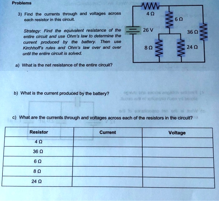 SOLVED: Text: Problems WWW 4 3 Find the currents through and voltages across each resistor in ...