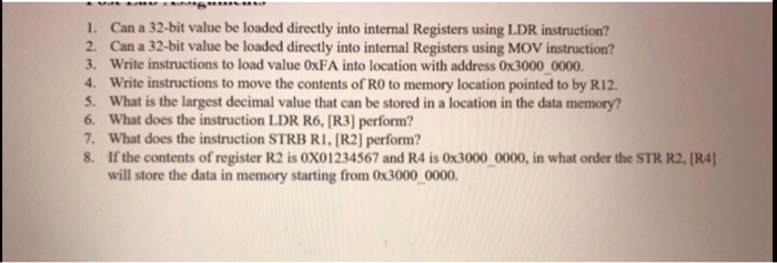 please solve the last 4 questions 5678 can a 32 bit value be loaded directly into internal ...
