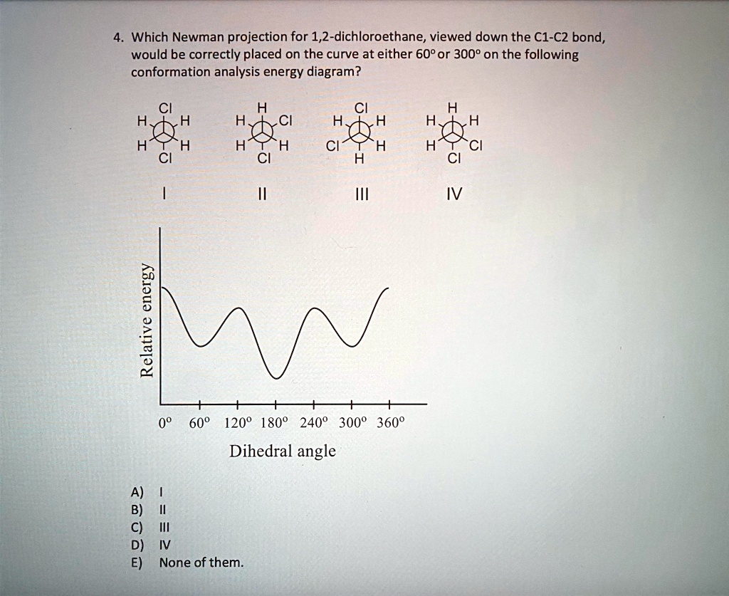 SOLVED:Which Newman projection for 1,2-dichloroethane, viewed down the ...