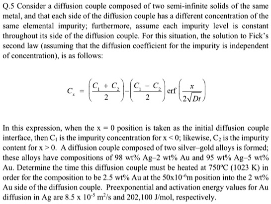 SOLVED: Q.5 Consider a diffusion couple composed of two semi-infinite ...