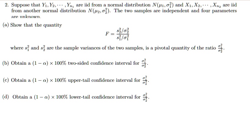 SOLVED: 2. Suppose that Y1,Y2,Yn are iid from a normal distribution N1 ...