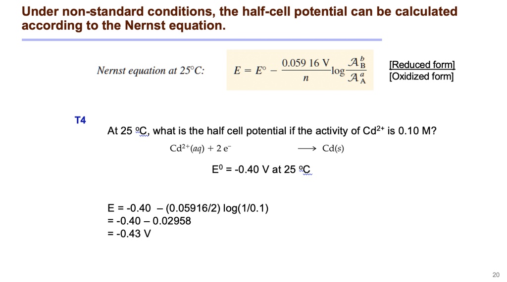 SOLVED:Under non-standard conditions, the half-cell potential can be ...