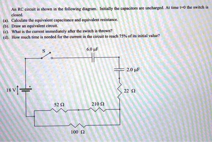 An RC circuit shown in the following diagram: Initially the capacitors are uncharged At time t=0 ...
