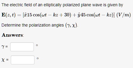 The electric field of an elliptically polarized plane wave is given by ...