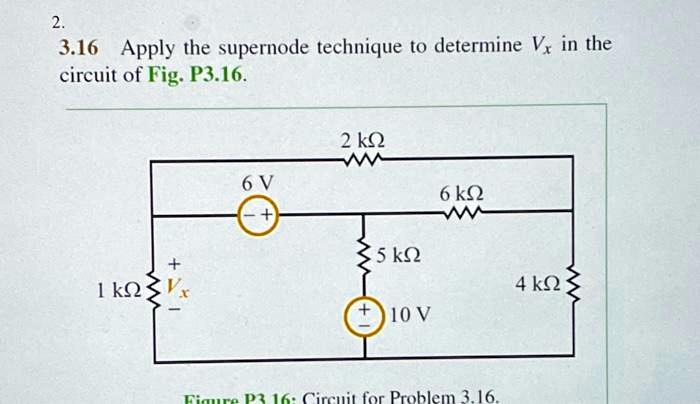 SOLVED: Can you help answer the question 2. 3.16? Apply the supernode technique to determine Vx ...