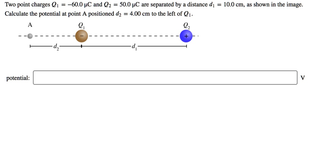 SOLVED: Two point charges Q1 60.0 pC and Q2 50.0 pC are separated by a distance d1 10.0 cm; as ...