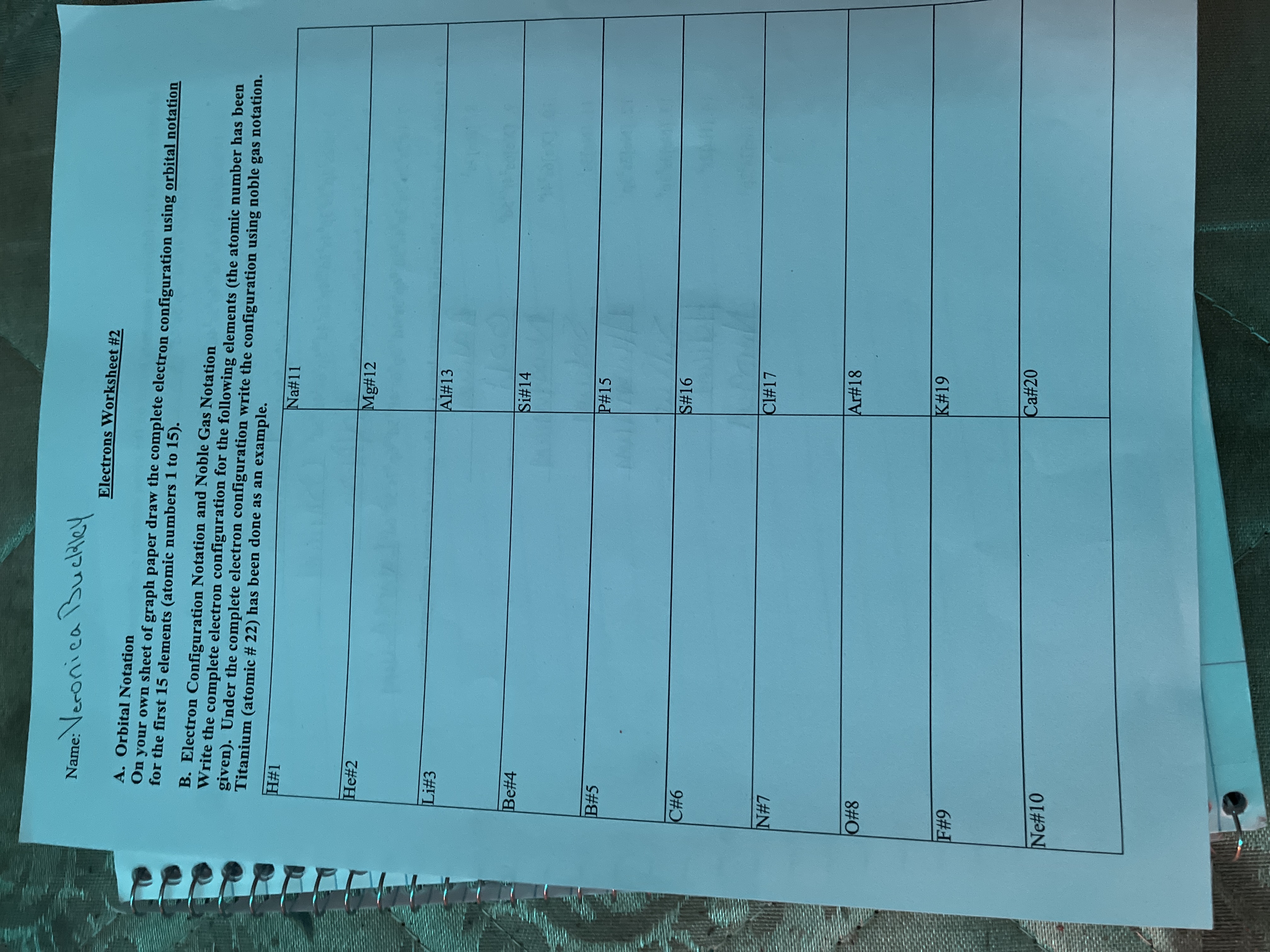 SOLVED: Name: e: Veronica Buckley Electrons Worksheet #2 A. Orbital ...