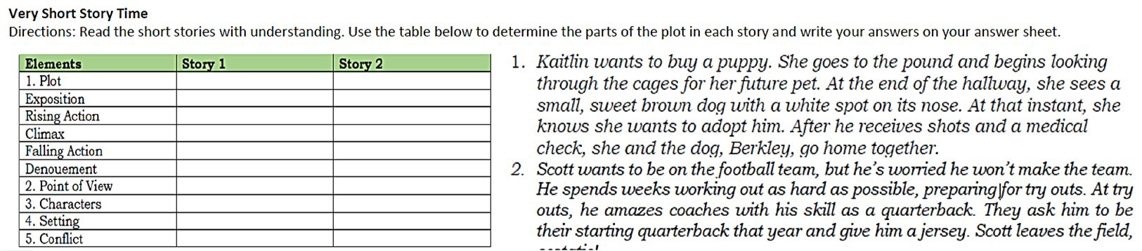 SOLVED: Very Short Story Time Directions: Read the short stories with ...