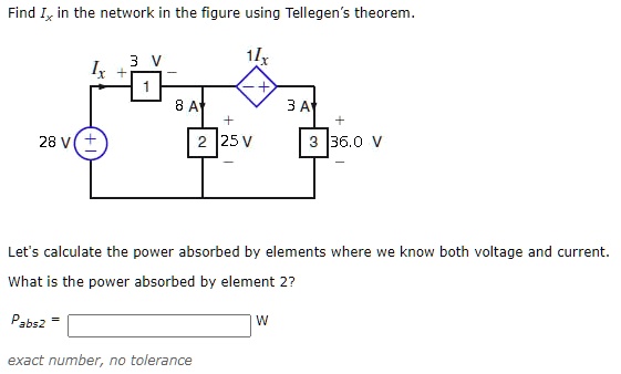 Find Ix in the network in the figure using Tellegen's theorem. Ix + 3 V ...