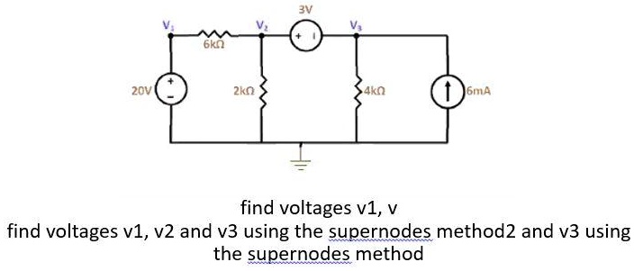 SOLVED: Find voltages v1, v2, and v3 using the supernodes method.
